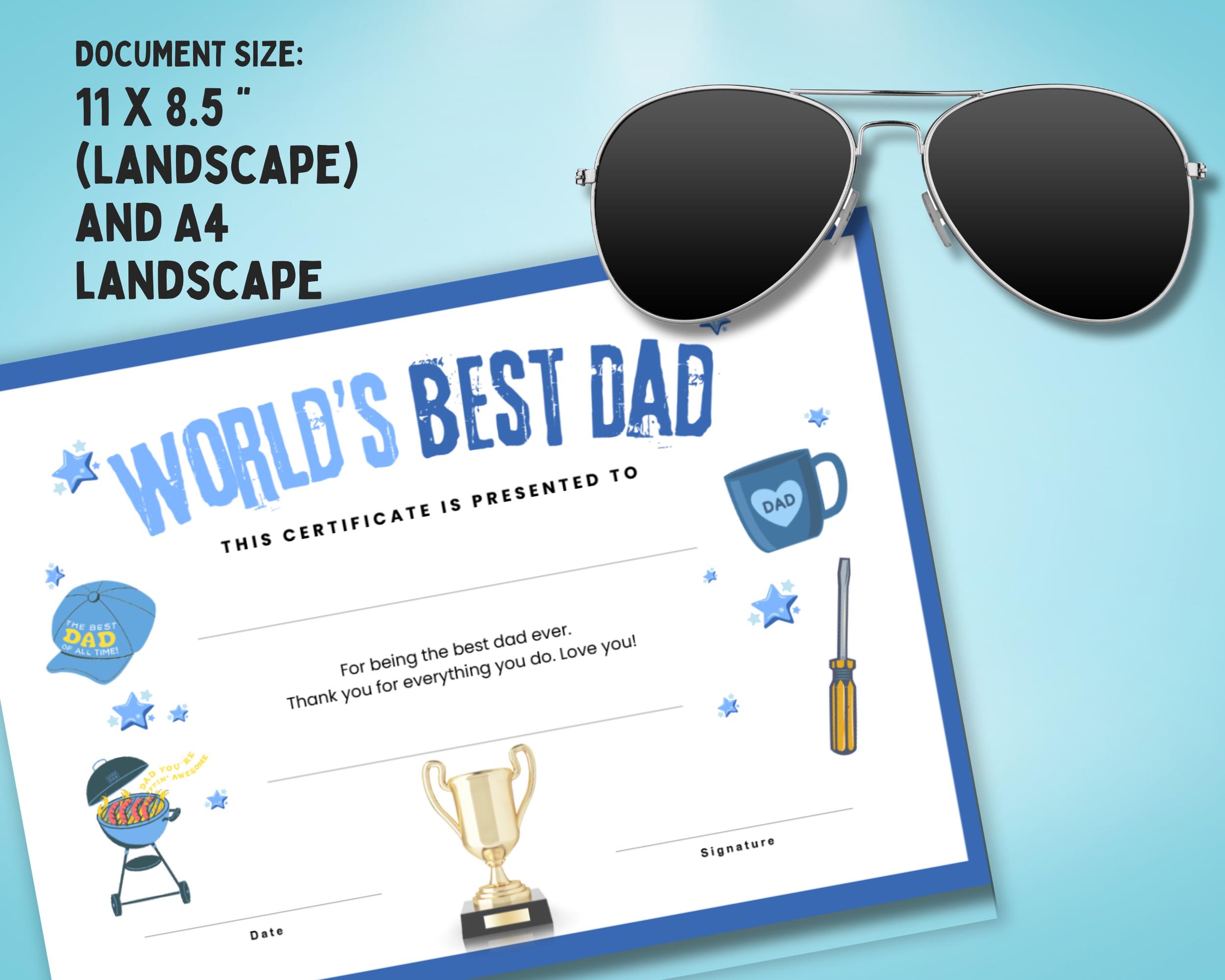 World’s Best Dad Certificate Printable – Father's Day Gift, Birthday ...