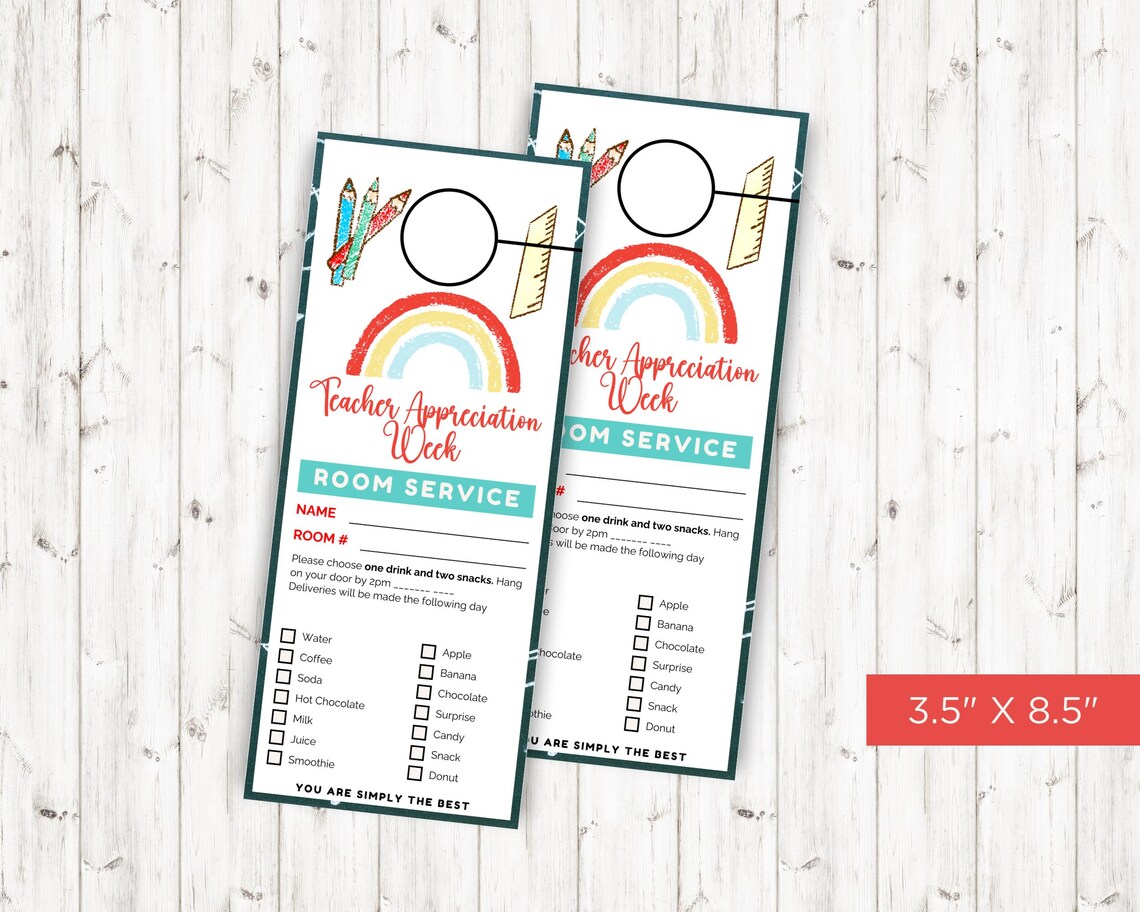 Teacher Appreciation Door Hanger: Classroom Service Menu (printable) - Etsy