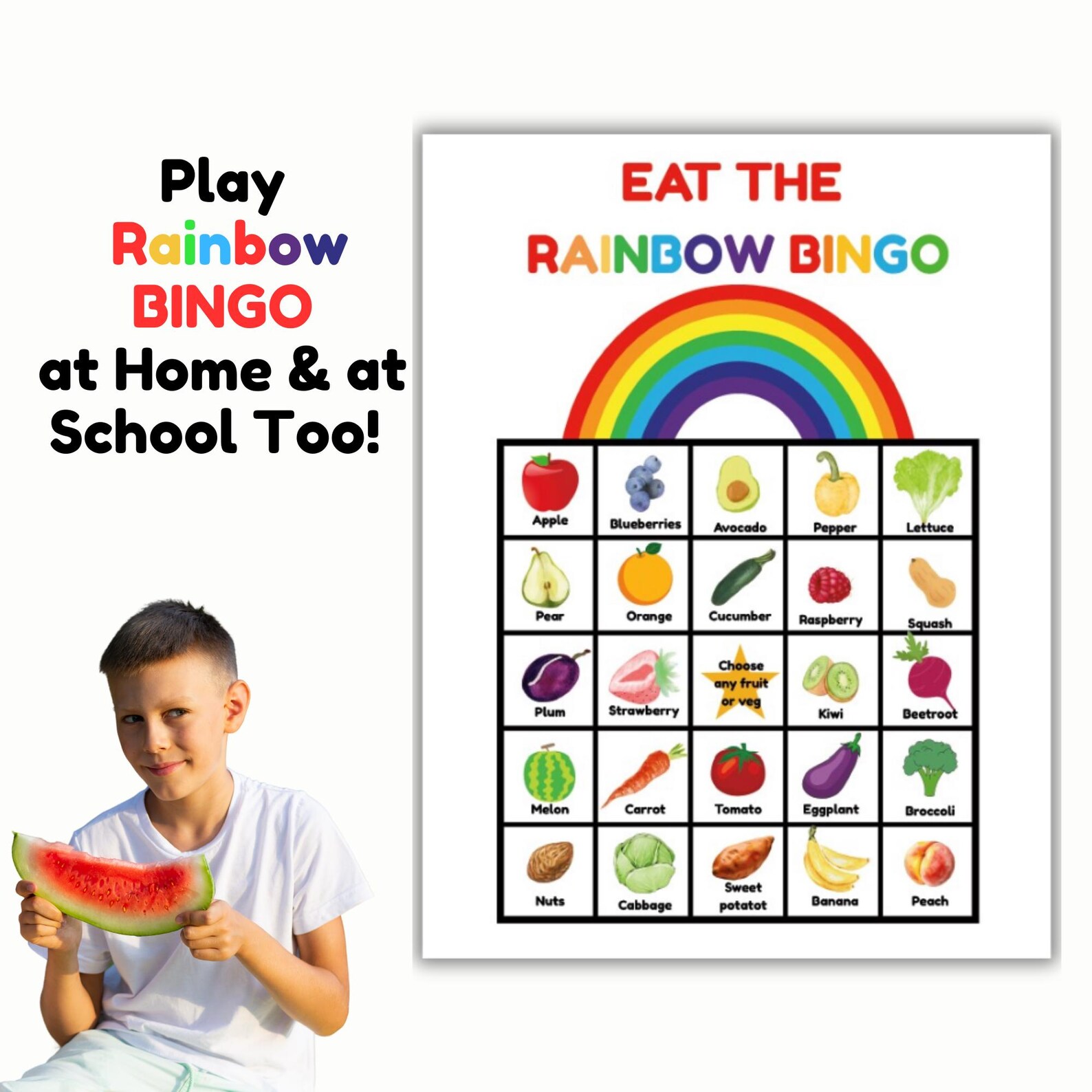 Eat the Rainbow BINGO: Printable Kids Healthy Eating Game (A4, US) - Etsy