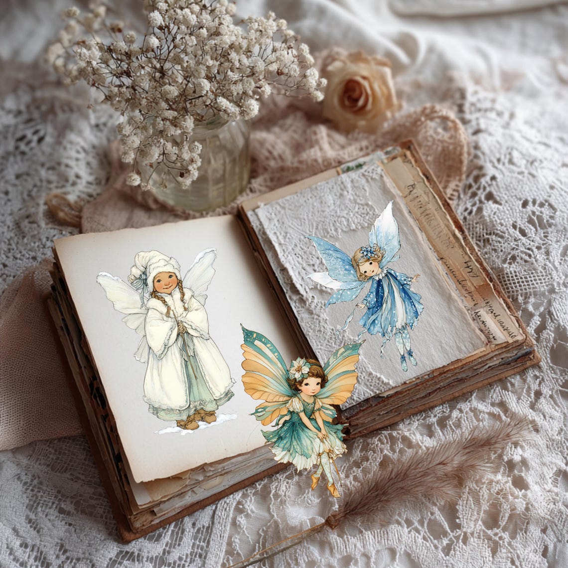 Vintage Winter Fairy Clipart | Snow Fairies & Snow Queen PNG | 12 ...