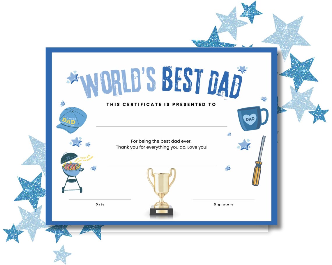 World’s Best Dad Certificate Printable – Father's Day Gift, Birthday ...