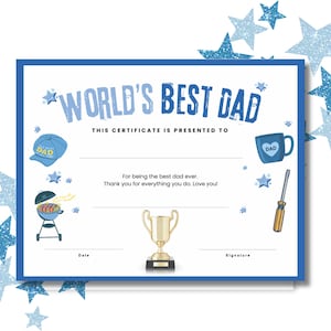 World’s Best Dad Certificate Printable – Father's Day Gift, Birthday ...