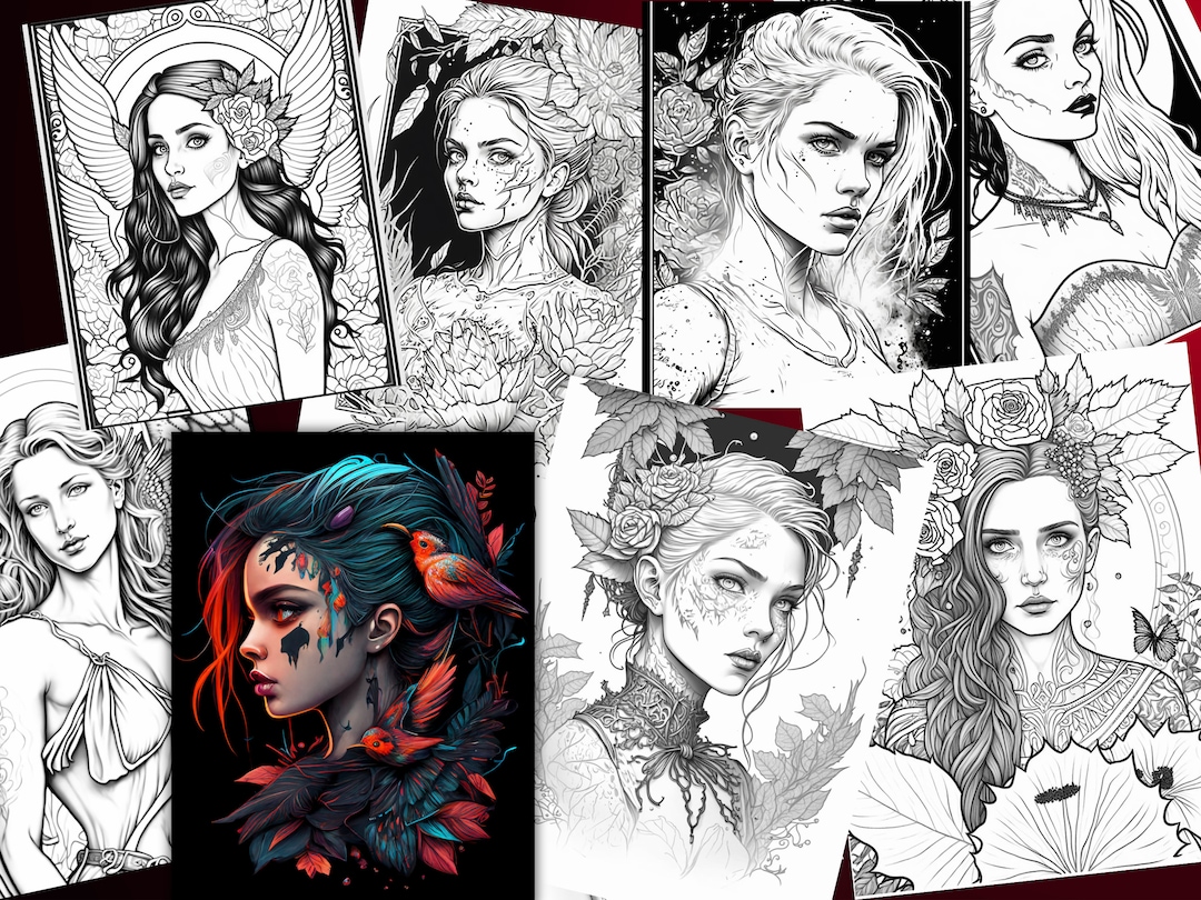 Goth Beauties Coloring Pages, Printable Fantasy Adult Coloring Book ...