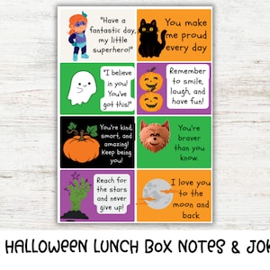 Printable Halloween Lunch Box Notes | 32 Printable Lunchbox Note Cards ...