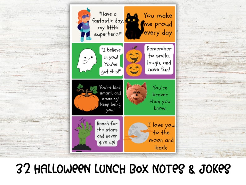 Printable Halloween Lunch Box Notes | 32 Printable Lunchbox Note Cards ...