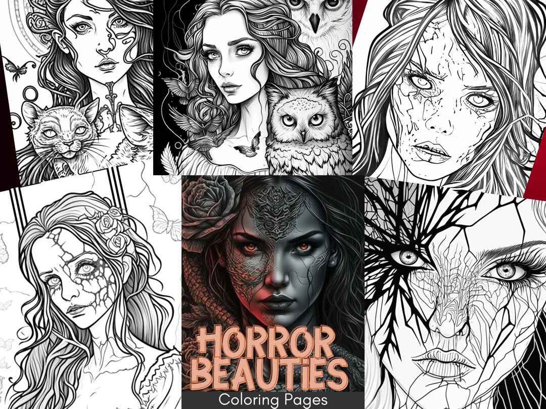 Horror Beauties Coloring Pages, Printable Fantasy Adult Coloring Book ...
