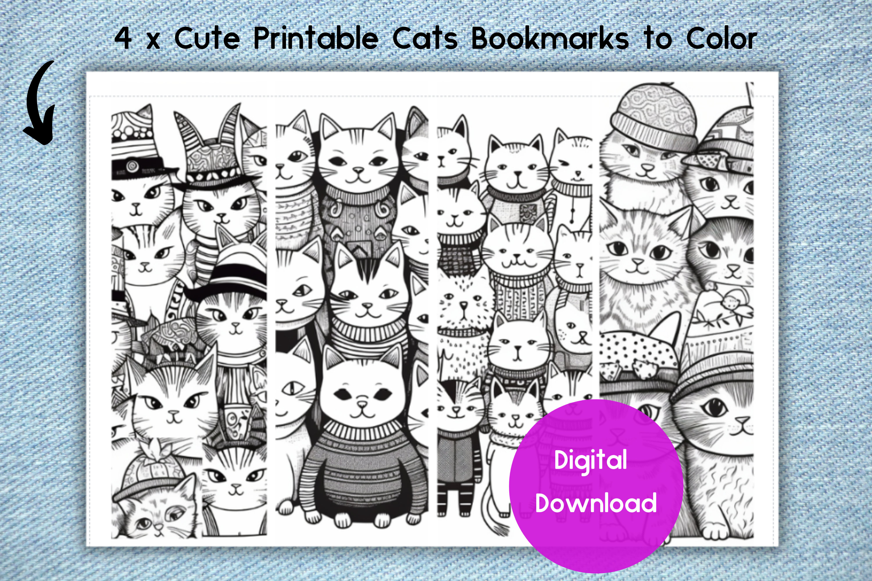 Cute Cats Printable Coloring Bookmarks. 4 X Fun Bookmark Designs for ...