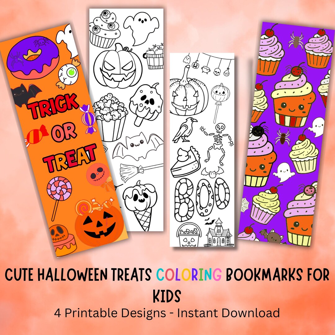 Halloween Coloring Bookmarks for Kids: Printable Kawaii Designs (PDF ...
