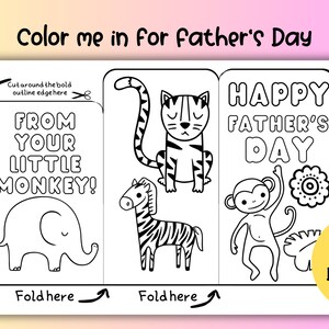 Cute Father's Day Safari Colouring Page Card Printable to Print, Cut ...