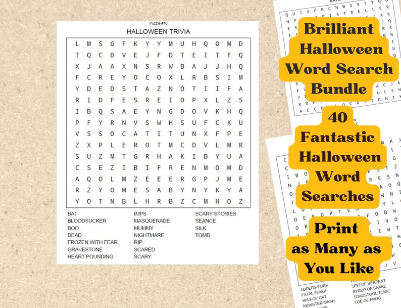 Halloween Word Search Printables Bundle. 40 Spooky Word Search - Etsy