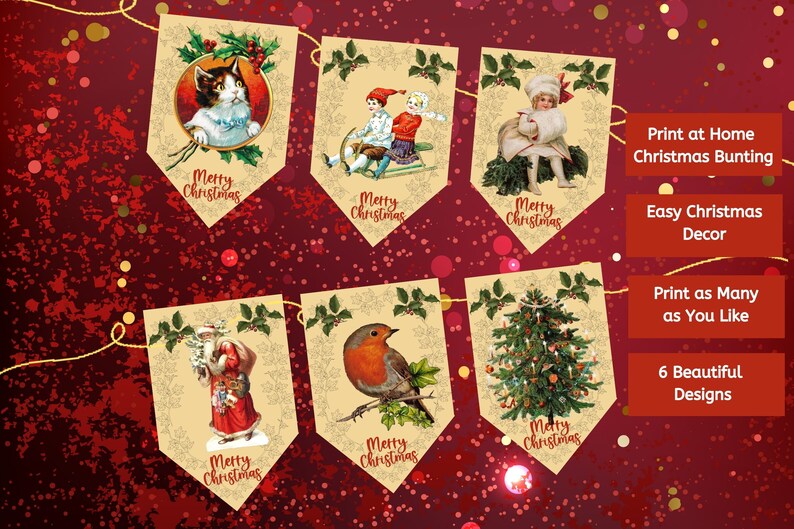 Printable Vintage Christmas Bunting: Nostalgic Holiday Decor (digital ...