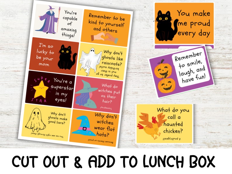 Printable Halloween Lunch Box Notes | 32 Printable Lunchbox Note Cards ...
