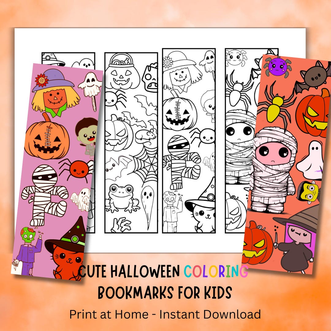 Kawaii Halloween Coloring Bookmarks – Cute Spooky Characters for Kids ...
