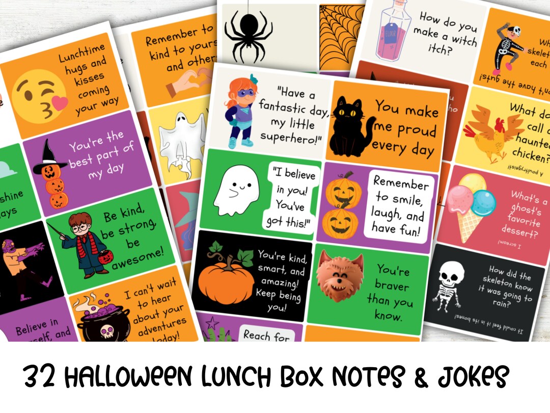Printable Halloween Lunch Box Notes | 32 Printable Lunchbox Note Cards ...