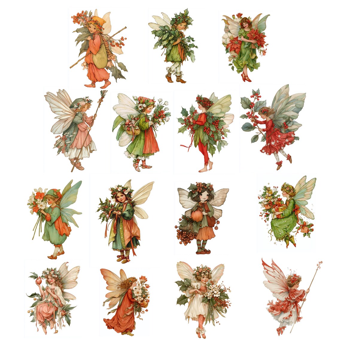 Winter Berry Fairy Clipart Set (15 PNG), Holly & Berries Woodland Fae ...