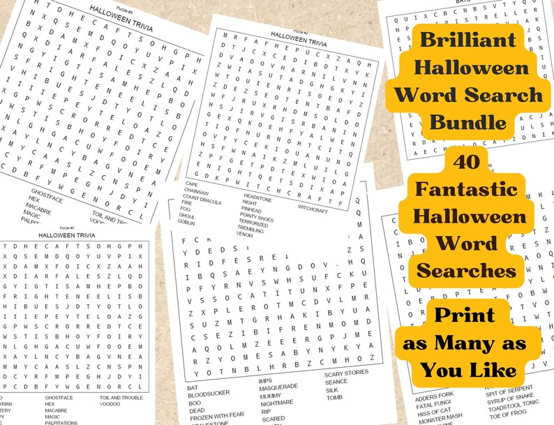 Halloween Word Search Printables Bundle. 40 Spooky Word Search - Etsy