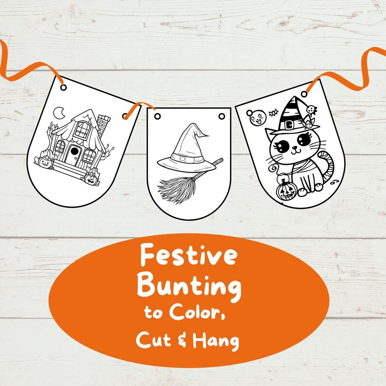 12 Fun Halloween Printable Bunting Flags for Kids to Color. Big, Bold ...