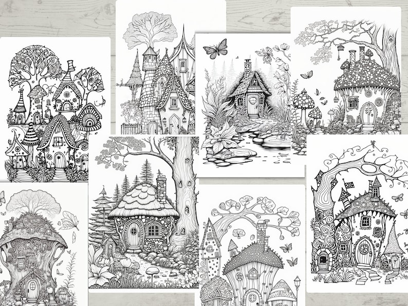 30 Fairy House Coloring Pages Mushroom Houses Whimsical - Etsy