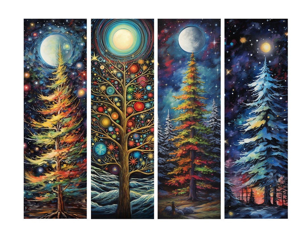 Printable Christmas Tree Bookmarks Bundle. 16 Colorful Christmas Tree ...