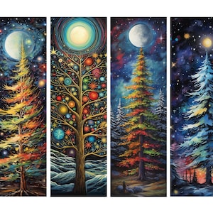 Printable Christmas Tree Bookmarks Bundle. 16 Colorful Christmas Tree ...