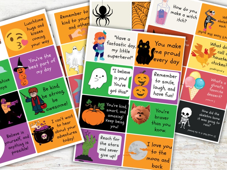 Printable Halloween Lunch Box Notes | 32 Printable Lunchbox Note Cards ...