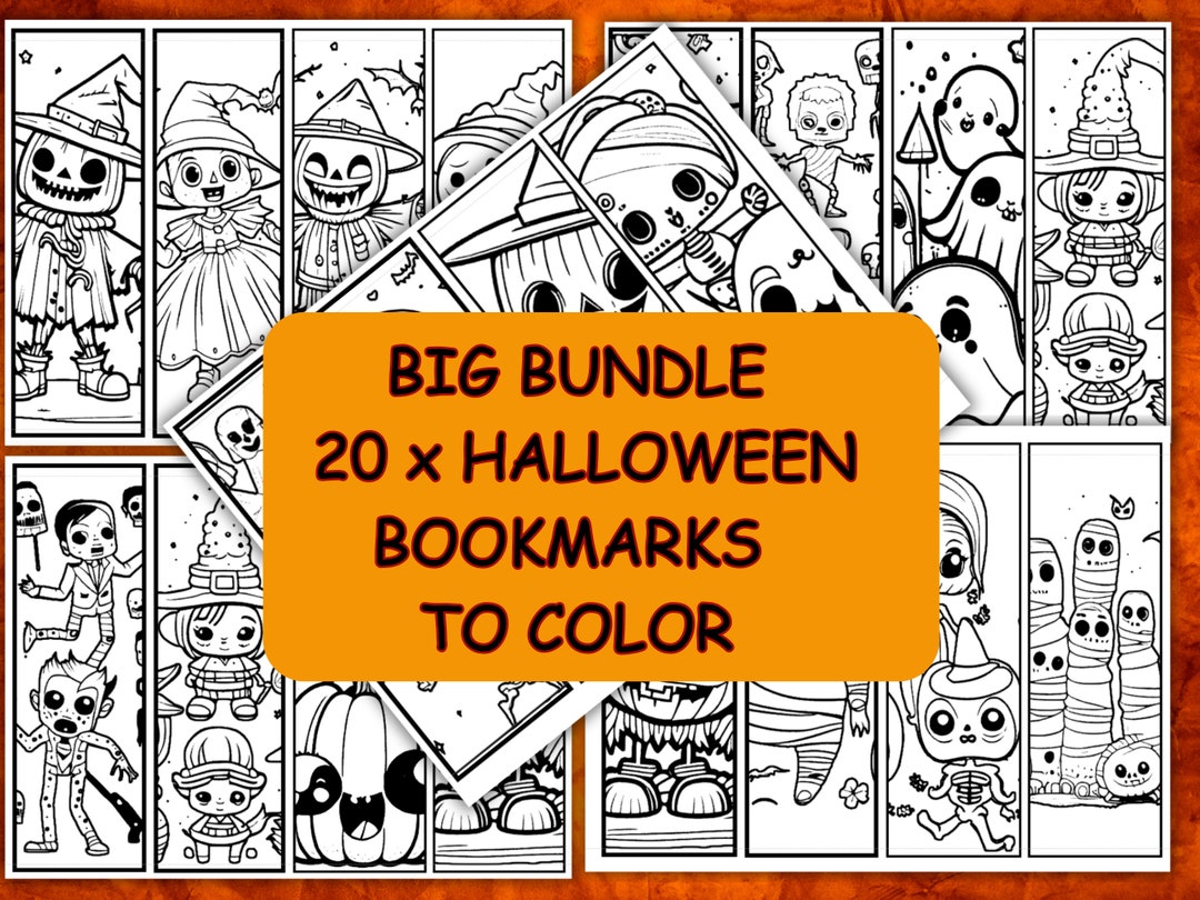 Printable Halloween Bookmarks for Kids to Color. Big Bundle 20 X Cute ...
