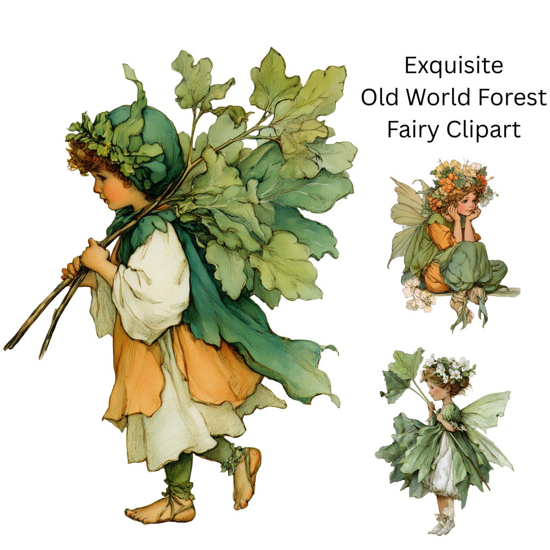 Forest Fairy Clipart Set (15 PNG), Woodland Fae Children, Vintage ...