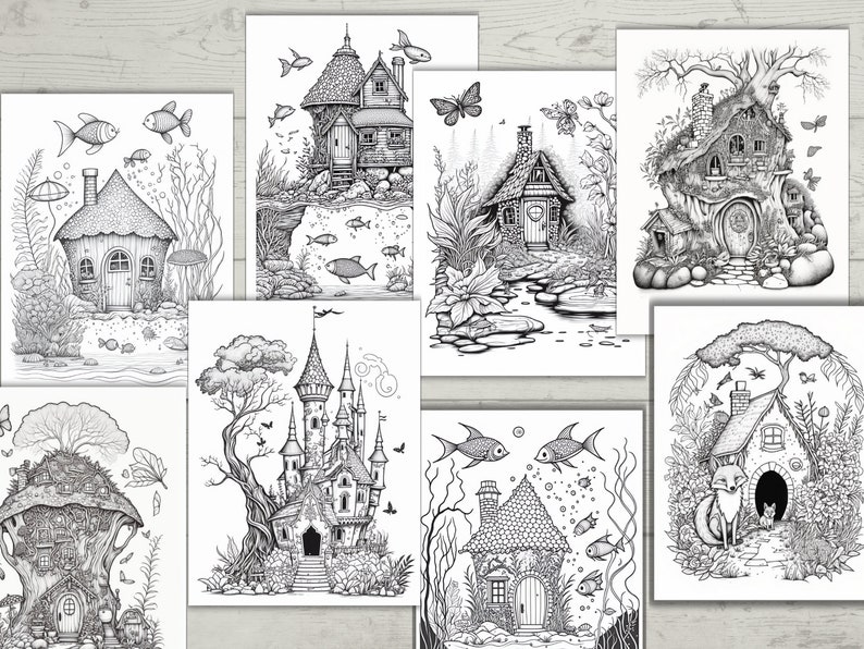 30 Fairy House Coloring Pages Mushroom Houses Whimsical - Etsy