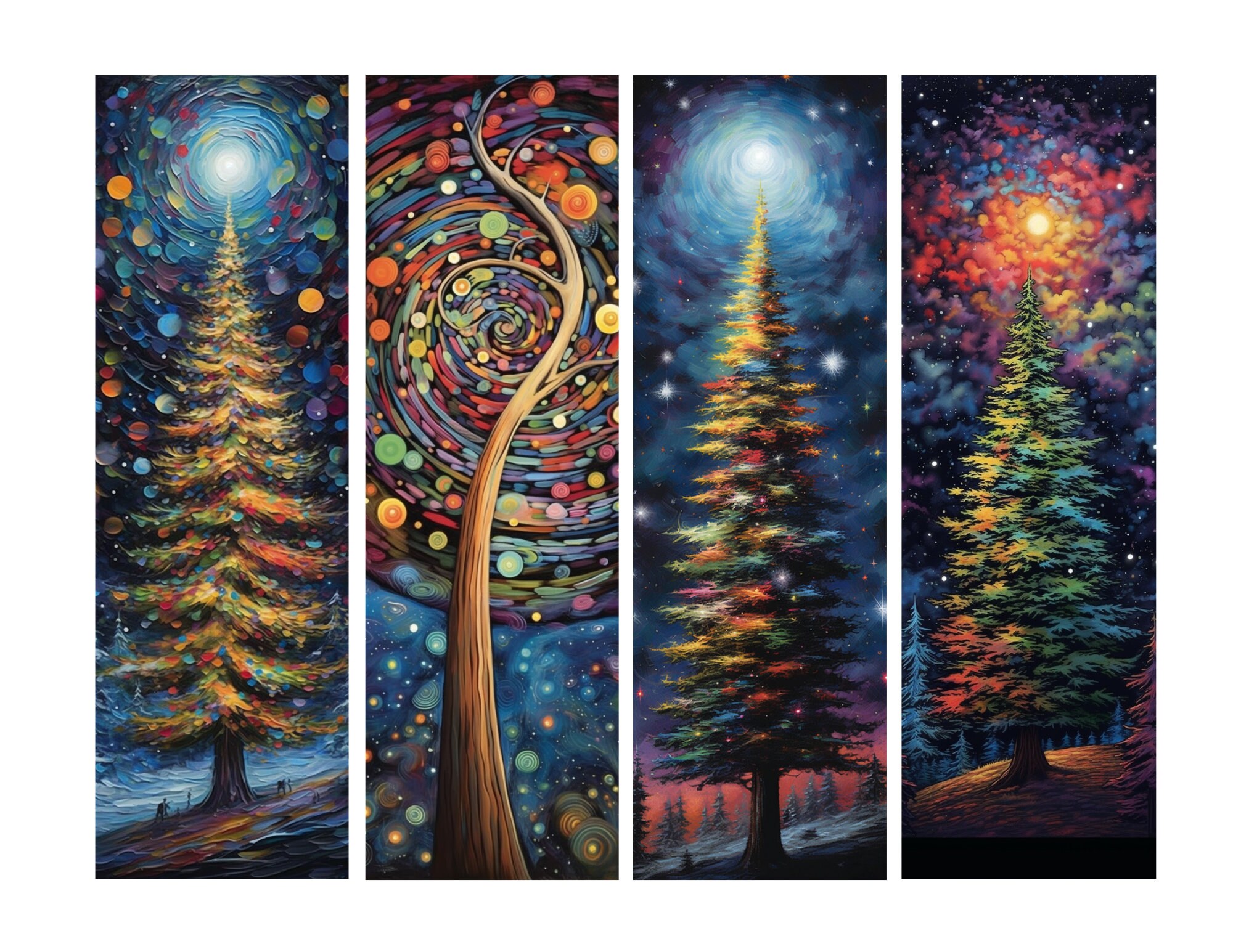 Printable Christmas Tree Bookmarks Bundle. 16 Colorful Christmas Tree ...