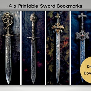 Exquisite Printable Sword Bookmarks – Unleash Your Inner Warrior! 4 X ...