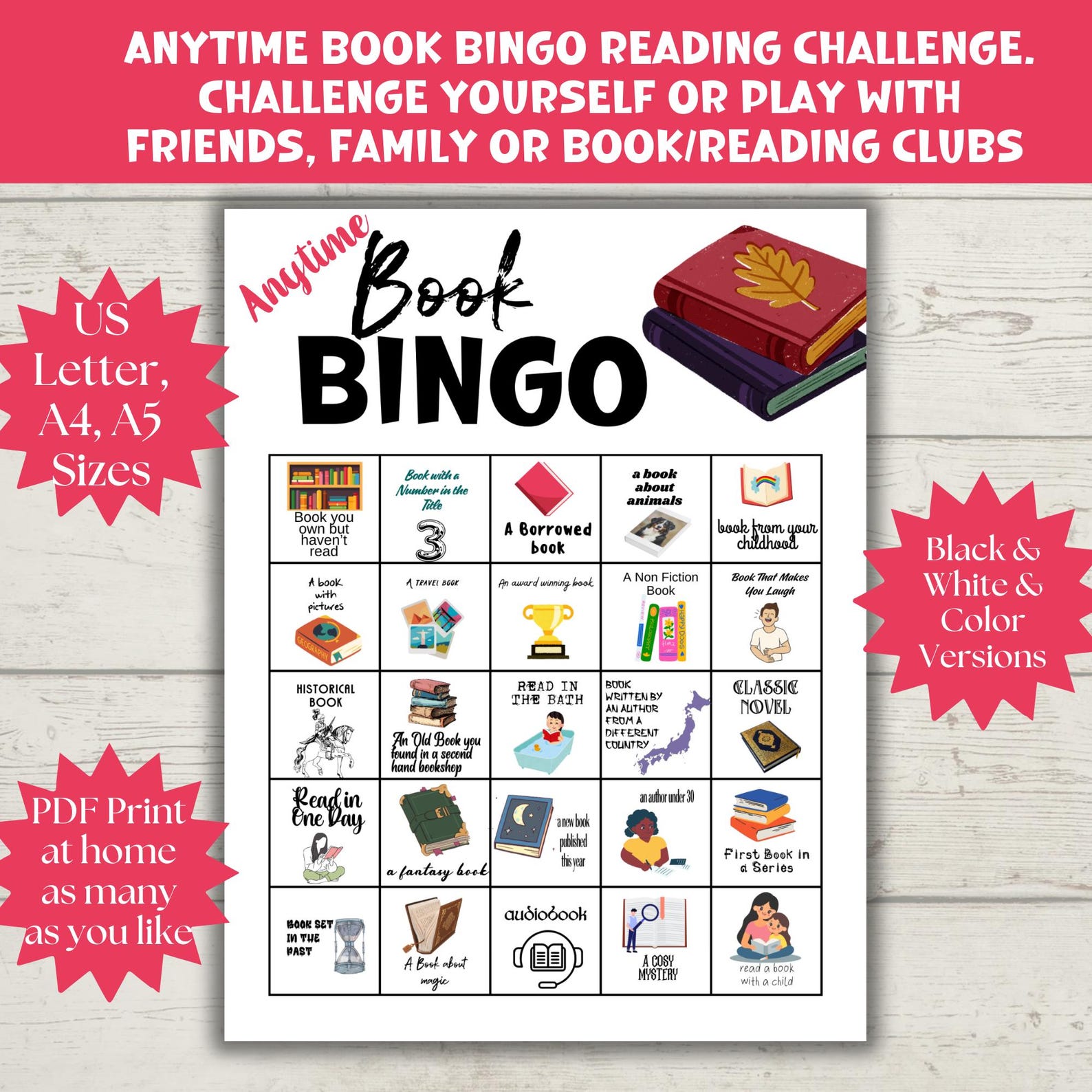 Book Bingo Reading Challenge Printable (digital Download) - Etsy