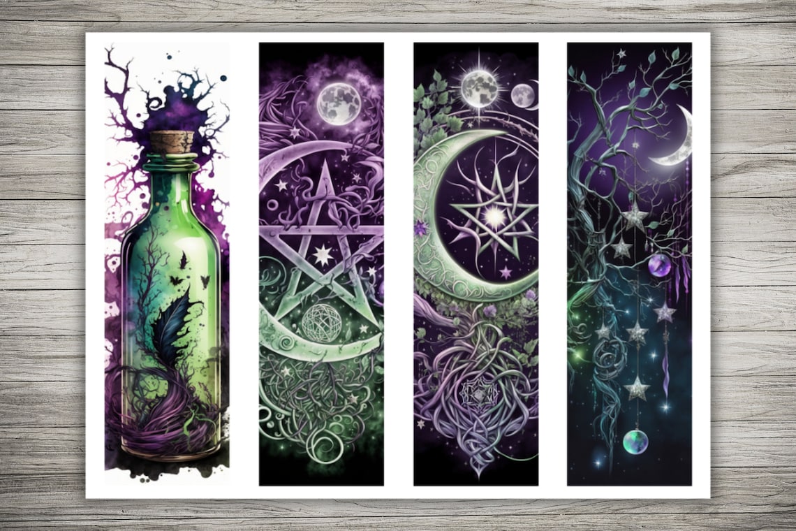 Witchy Bookmark Printable. 4 X Stunning Bookmark Designs. Print at Home ...
