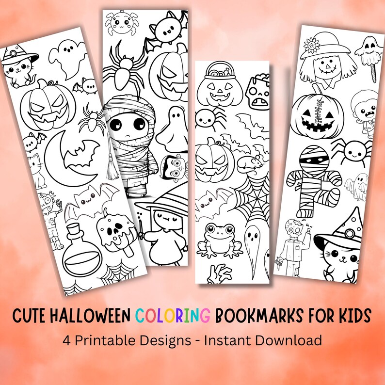 Kawaii Halloween Coloring Bookmarks – Cute Spooky Characters for Kids ...