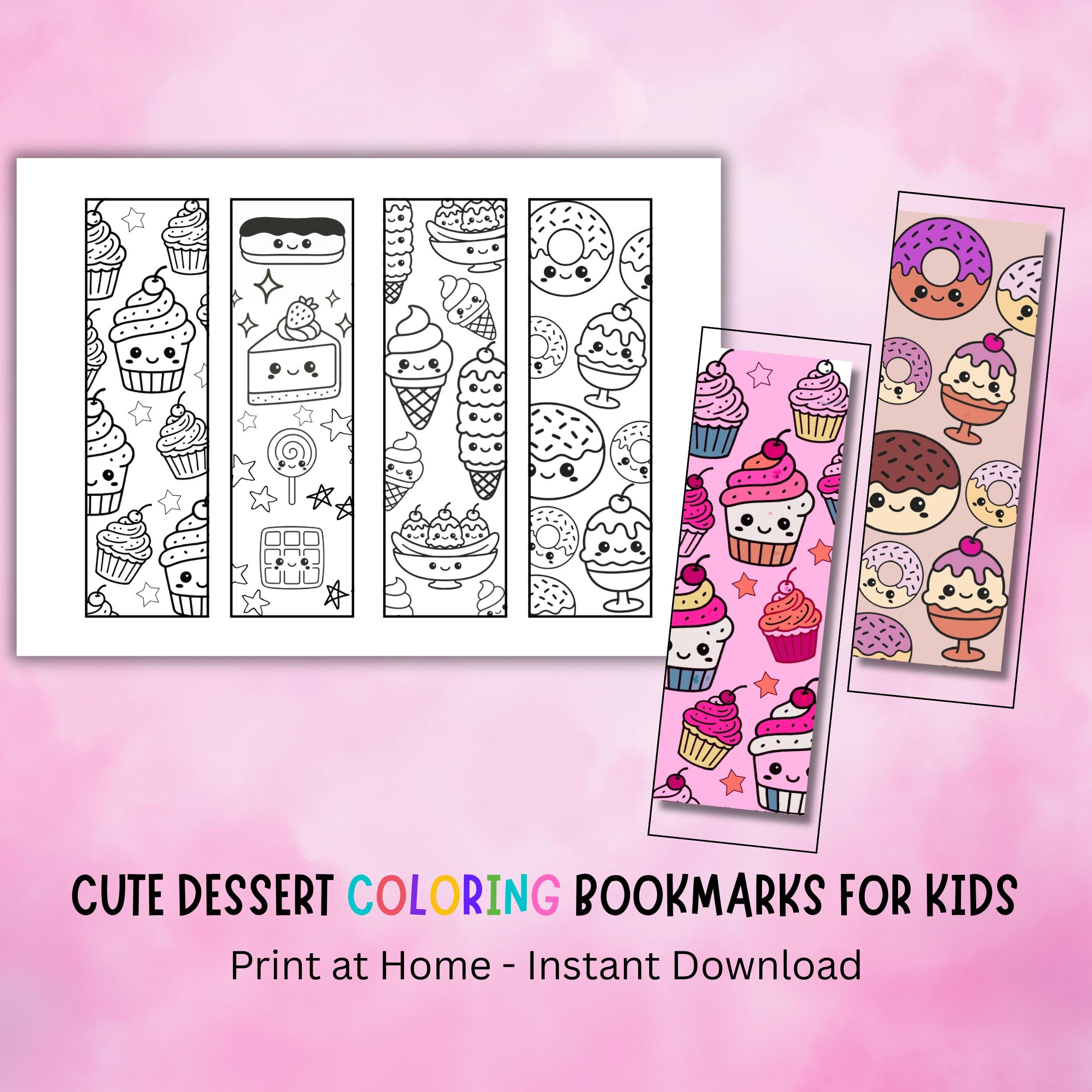 Coloring Bookmarks for Kids – Kawaii Dessert Printable, Cute Food ...