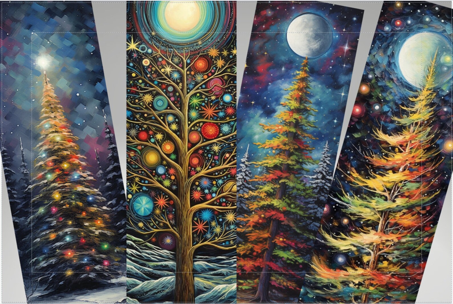 Printable Christmas Tree Bookmarks Bundle. 16 Colorful Christmas Tree ...