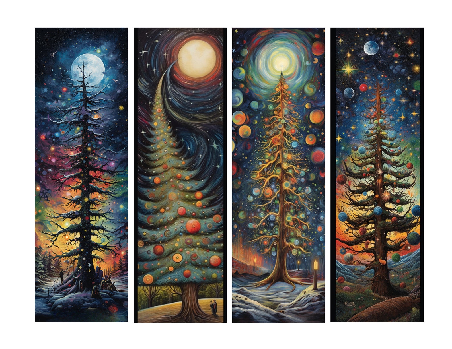 Printable Christmas Tree Bookmarks Bundle. 16 Colorful Christmas Tree ...