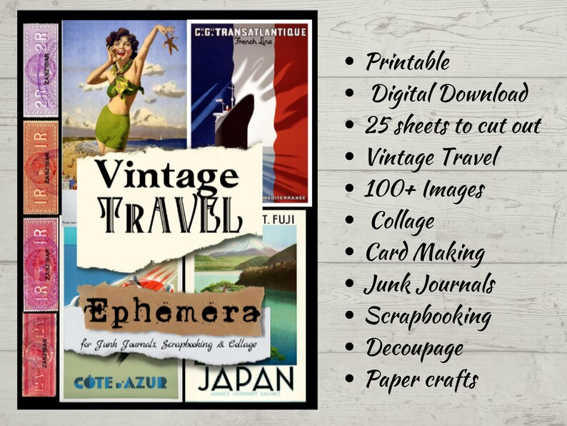Printable Vintage Travel Ephemera for Junk Journals, Collage Art, Card ...