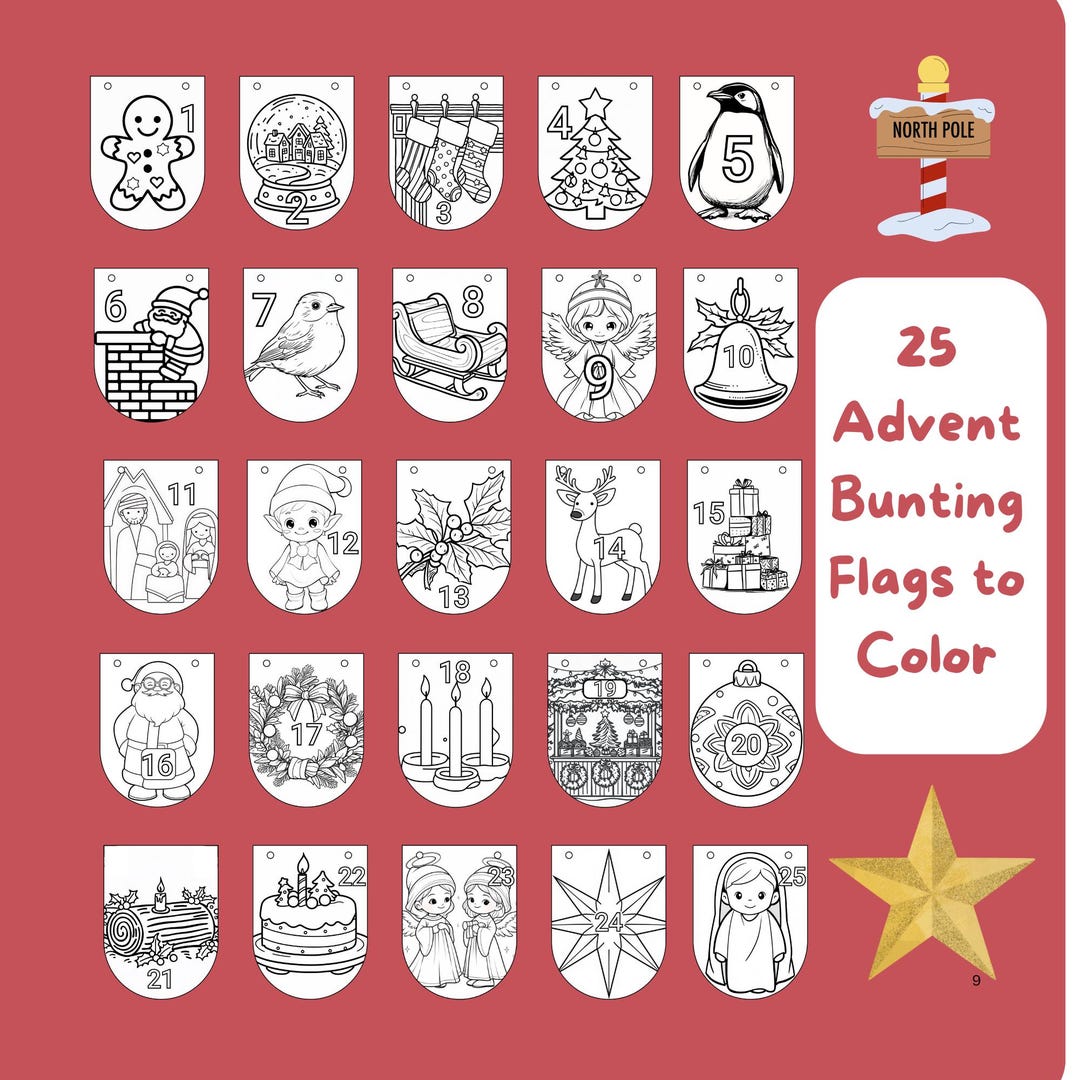 Printable Christmas Advent Calendar Bunting Flags: Kids Coloring ...