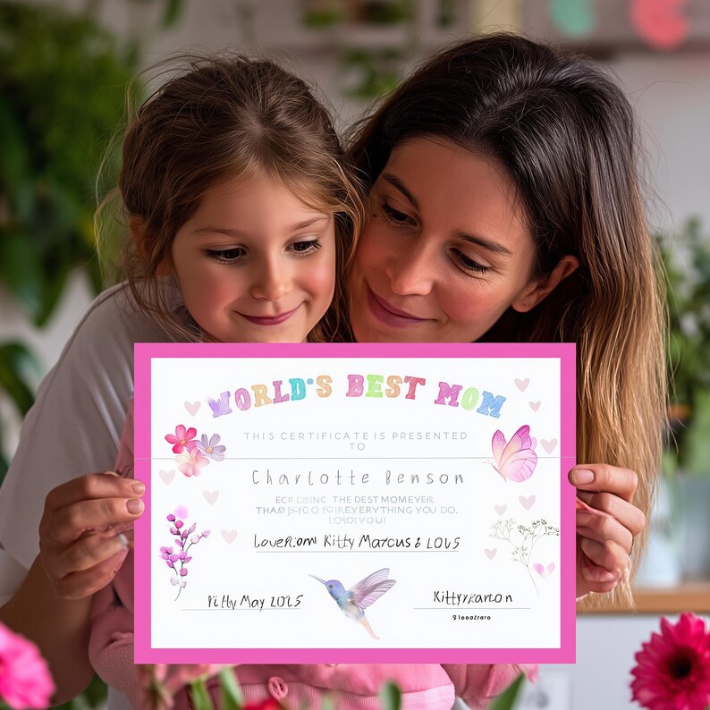 World’s Best Mom Certificate Printable – Mother's Day Gift, Birthday ...