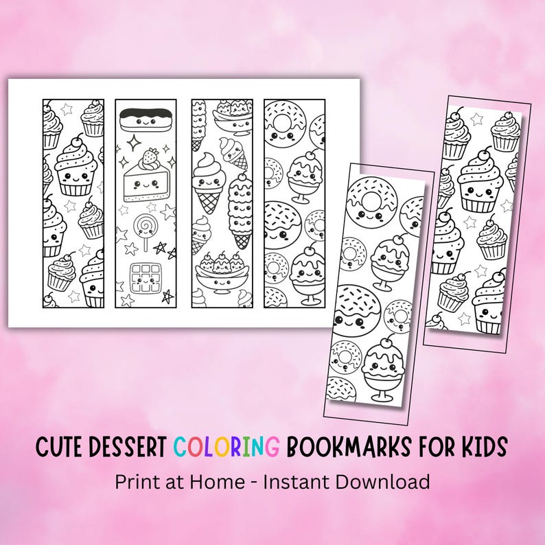 Coloring Bookmarks for Kids – Kawaii Dessert Printable, Cute Food ...