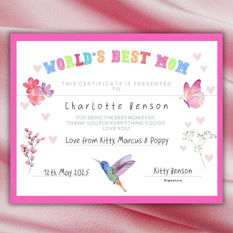 World’s Best Mom Certificate Printable – Mother's Day Gift, Birthday ...