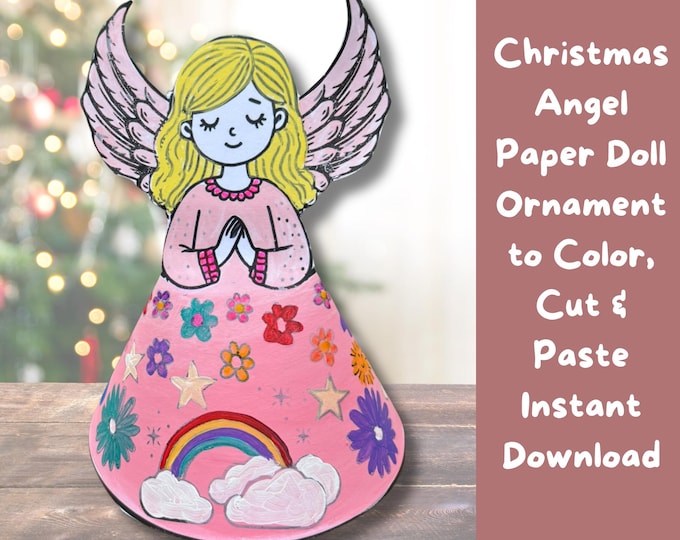 Angel Paper Dolls Coloring Set, Printable Paper Dolls, Paper Ornaments ...