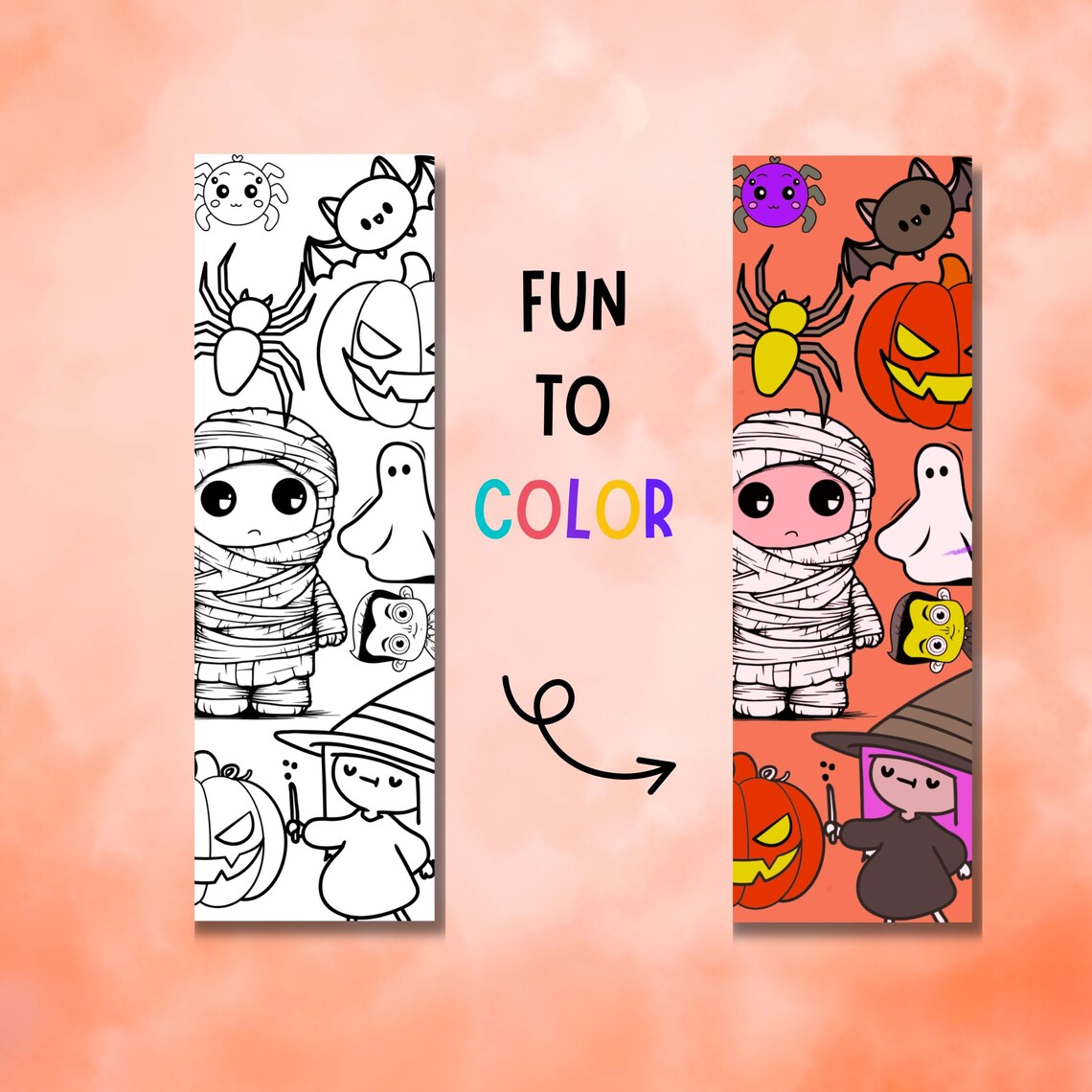 Kawaii Halloween Coloring Bookmarks – Cute Spooky Characters for Kids ...