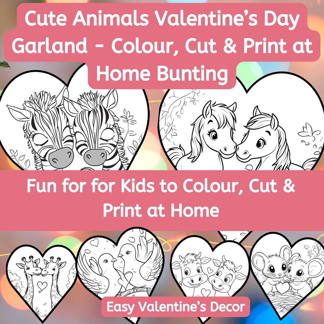 Cute & Fun Valentine's Day Bunting Garland Flags for Kids to Color. Big ...