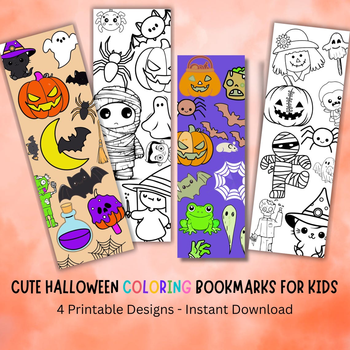 Kawaii Halloween Coloring Bookmarks – Cute Spooky Characters for Kids ...