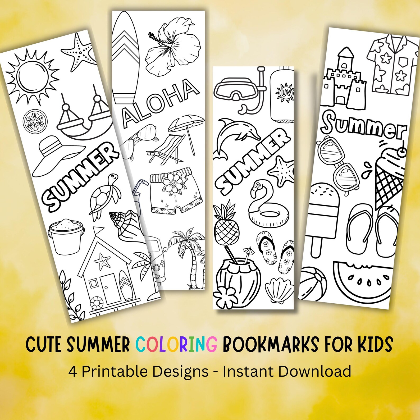Summer Coloring Bookmarks for Kids: Fun Food & Beach Theme (PDF ...