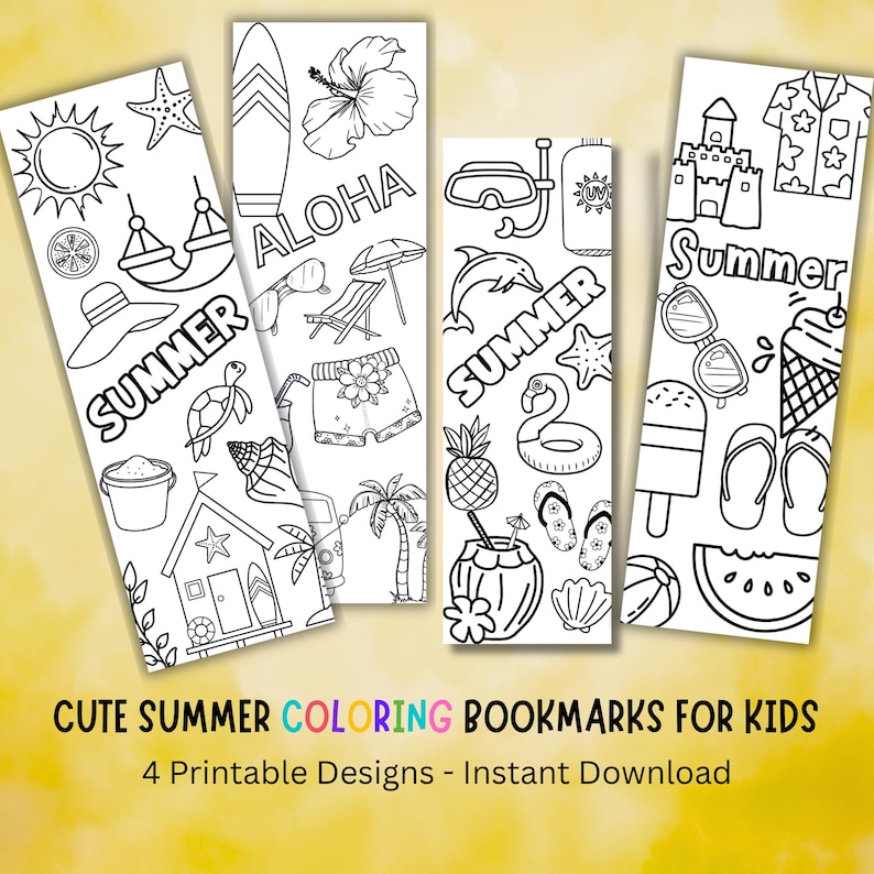 Summer Coloring Bookmarks for Kids – Fun Food & Beach Theme Printable ...