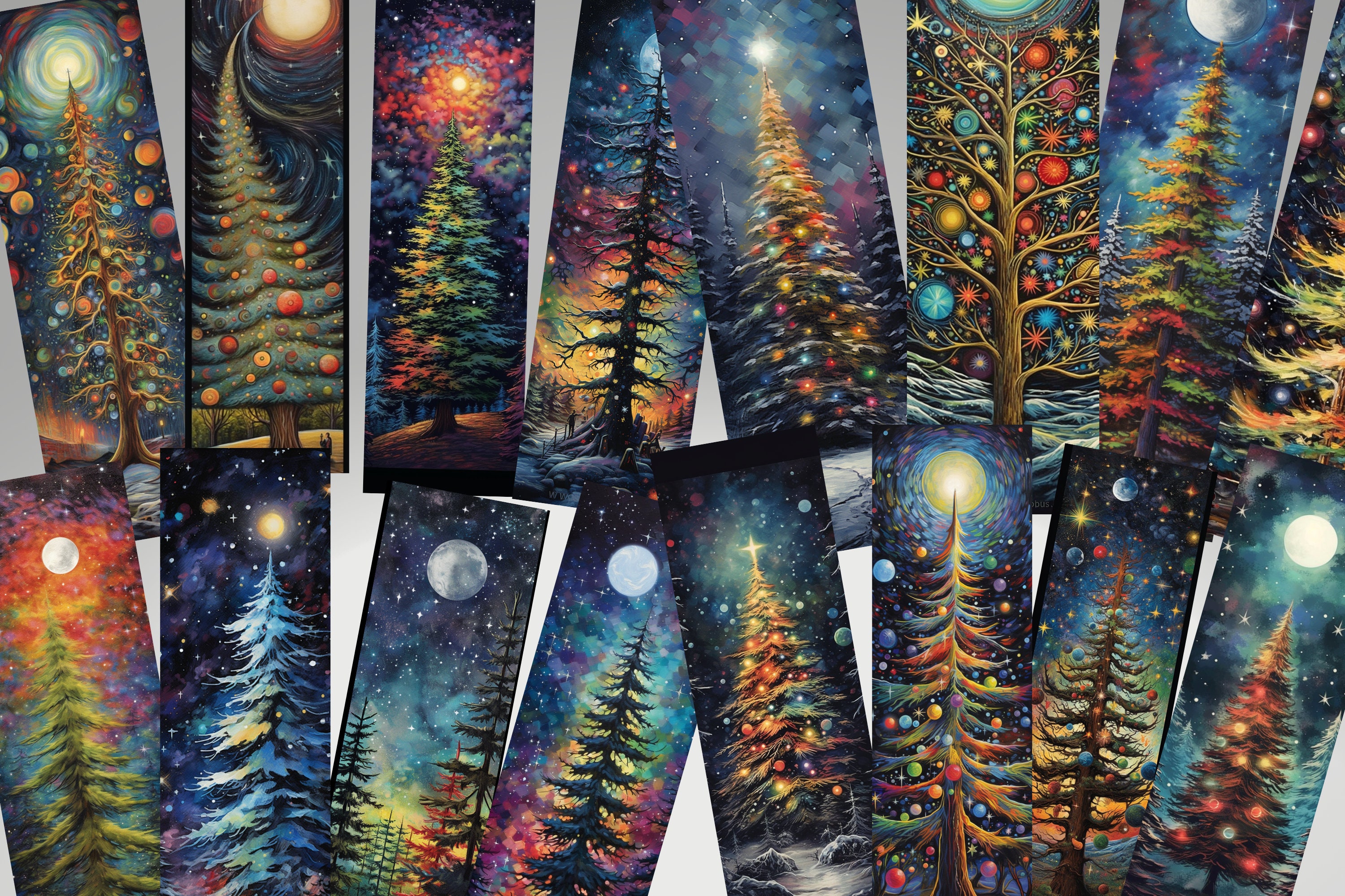 Printable Christmas Tree Bookmarks Bundle. 16 Colorful Christmas Tree ...