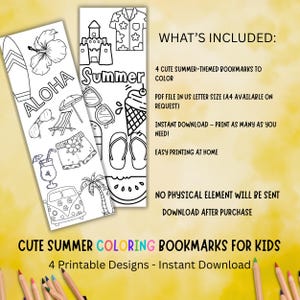 Summer Coloring Bookmarks for Kids: Fun Food & Beach Theme (PDF ...
