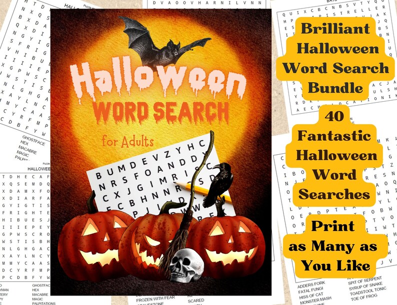 Halloween Word Search Printables Bundle. 40 Spooky Word Search - Etsy